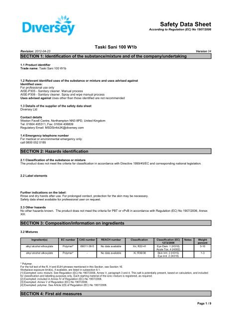 Safety Data Sheet - Bunzl Cleaning & Hygiene Supplies