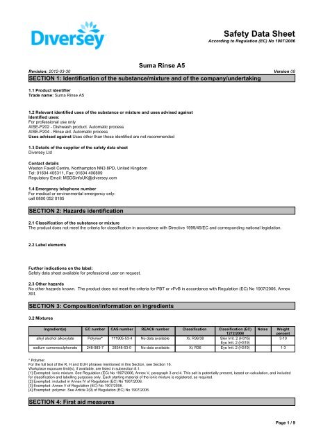 COSHH - Safety data sheet - Futures Supplies & Support Services