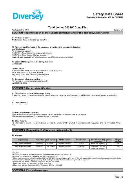 MSDS data sheet - Industrial Cleaning Supplies (Liverpool)