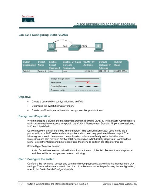 Lab 8.2.3 Configuring Static VLANs