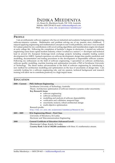 INDIKA MEEDENIYA - Faculty of Information and Communication ...