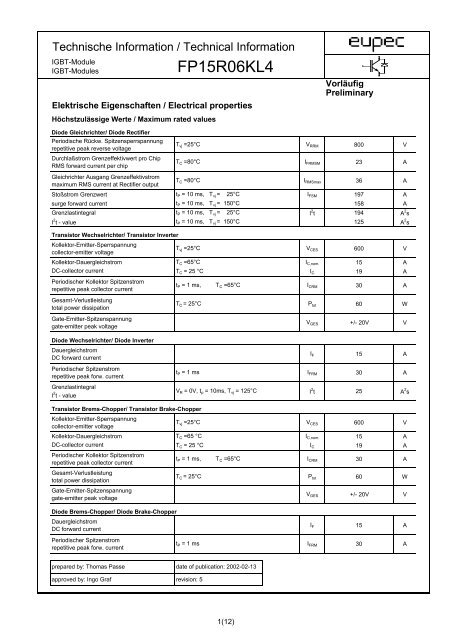 Eupec Data Sheet