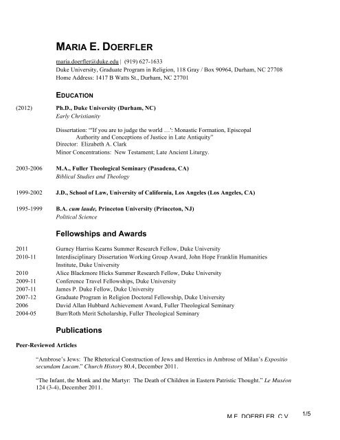 MARIA E. DOERFLER - Sites@Duke - Duke University