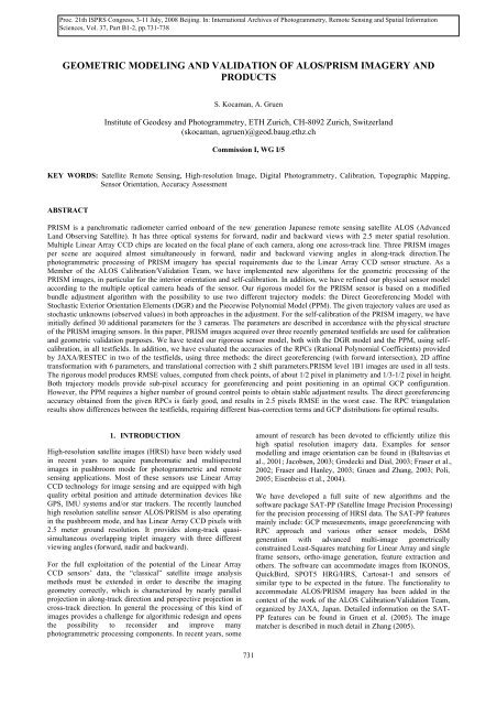 Geometric modeling and validation of ALOS/PRISM imagery ... - IDB