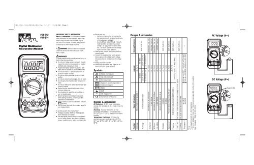 61-312 #61-314 Digital Multimeter Instruction Manual Ranges