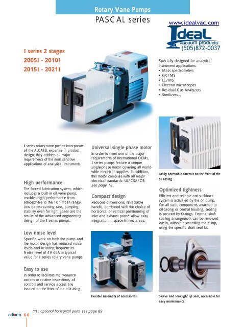 Alcatel Adixen I Series two stage rotary vane vacuum pumps, 2005I ...