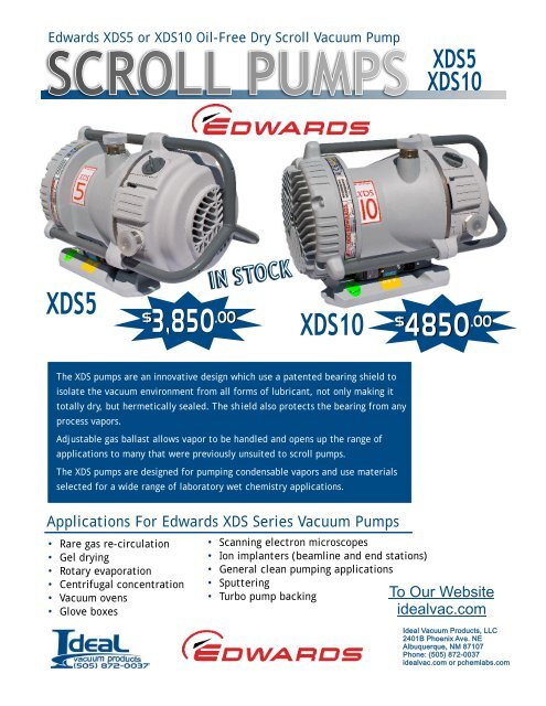 XDS5, XDS10, DRY PUMPS, Scroll Dry Pumps, Edwards, Vacuum ...