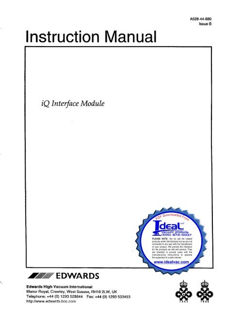 Edwards IQ Interface Module Instruction Manual - Ideal Vacuum ...