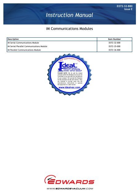 Edwards iM Serial Communication Module Instruction Manual