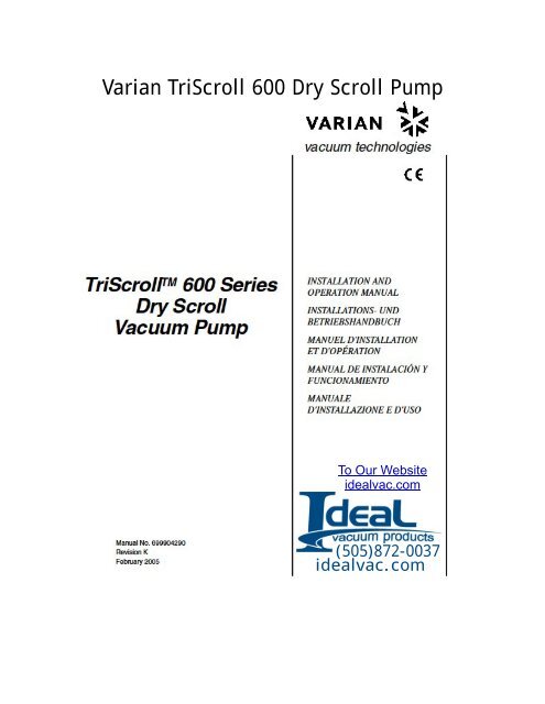 DRY SCROLL PUMPS, Varian, TriScroll 600, Vacuum Pump