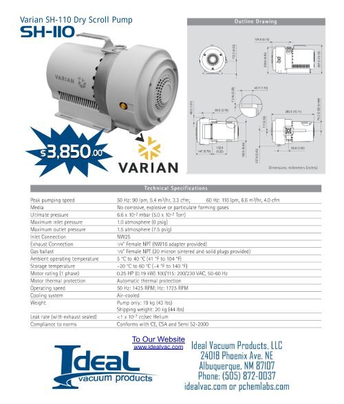 DRY SCROLL PUMP, SH-110, Varian