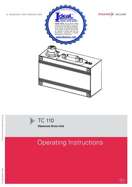 Pfeiffer TC 110 Electronic Drive Unit Operating Instructions