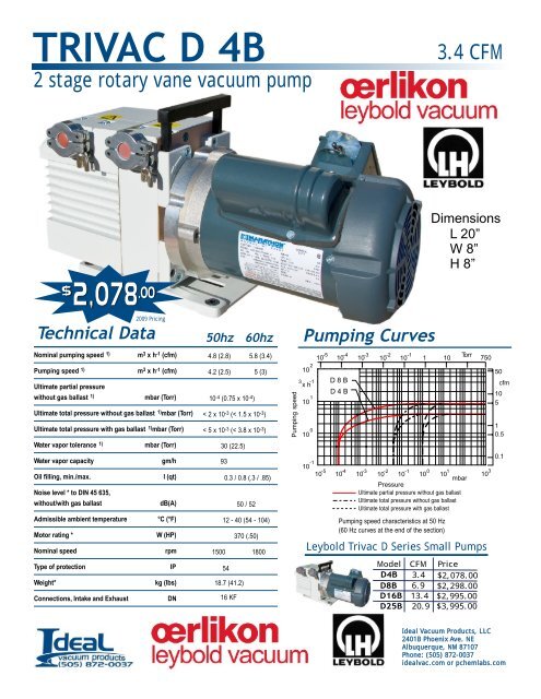 ROTARY VANE VACUUM PUMP, Leybold, D4B, - Ideal Vacuum ...