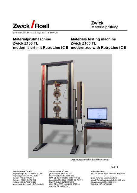 Datenblatt Zwick Z100 TL - bei Zwick Roell