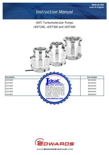 Edwards, nEXT Turbomolecular Pumps, nEXT240, nEXT300 and ...