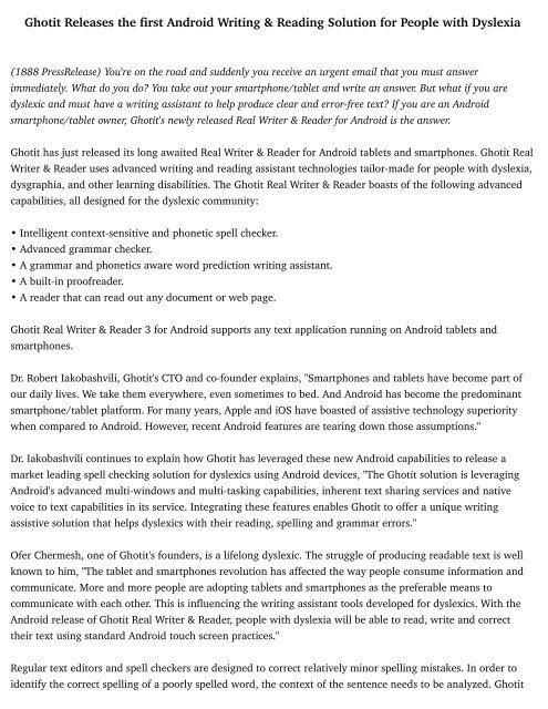 Ghotit Releases the first Android Writing & Reading Solution for People ...