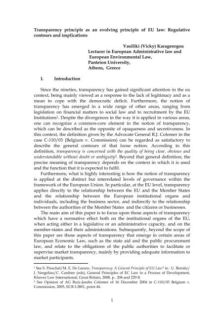 Transparency principle as an evolving principle of EU law ...