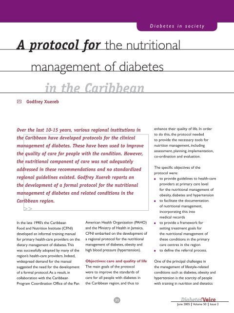 A protocol for the nutritional management of diabetes in the Caribbean