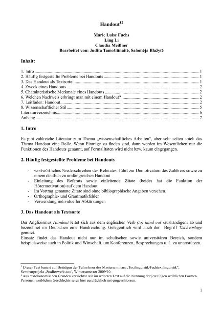 Hinweise zu Handouts - IDF