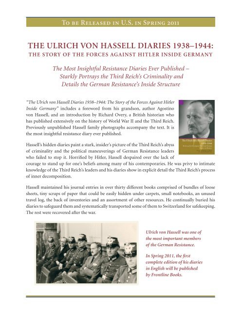 THE ULRICH VON HASSELL DIARIES 1938–1944: