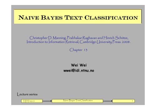naive bayes text classification naive bayes text classification - NTNU