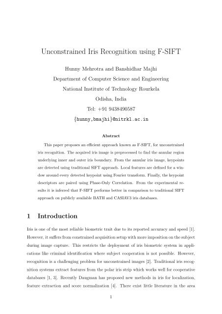 Unconstrained Iris Recognition Using F Sift Idrbt
