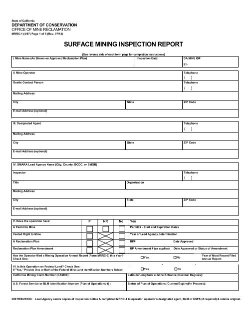 Surface Mining Inspection Report Form - California Department of ...