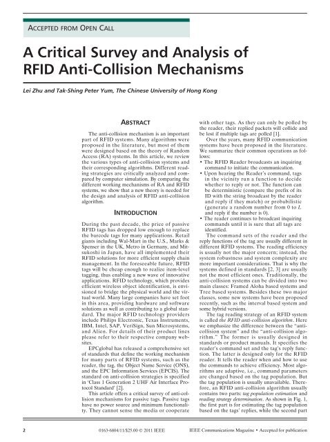 A Critical Survey and Analysis of RFID Anti-Collision Mechanisms