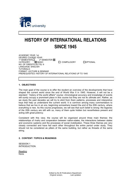 HISTORY OF INTERNATIONAL RELATIONS SINCE 1945 - IE