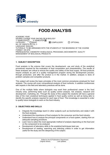 FOOD ANALYSIS - IE