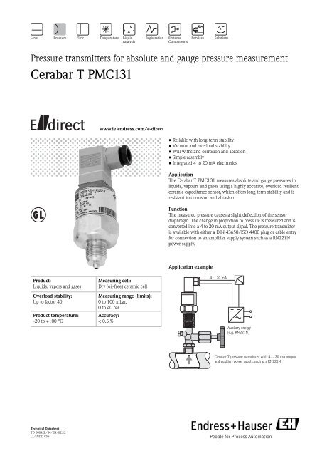 TD Cerabar T PMC131 (PDF 348,0 kB) - Endress+Hauser Ireland