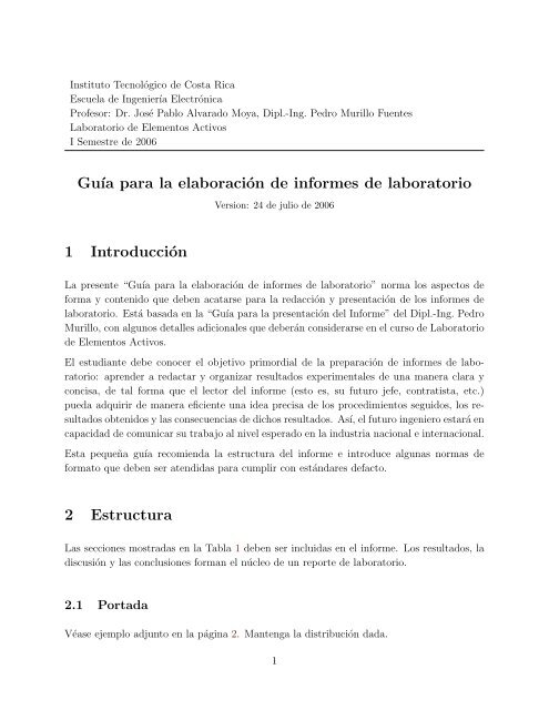 Guia para elaboracion de informes - Escuela de IngenierÃ­a ...
