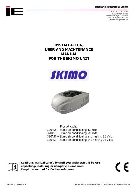 installation, user and maintenance manual for the skimo unit