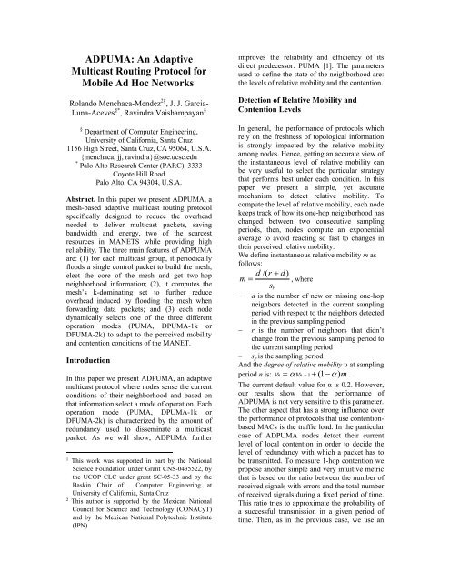 Adpuma An Adaptive Multicast Routing Protocol For Ieee Secon
