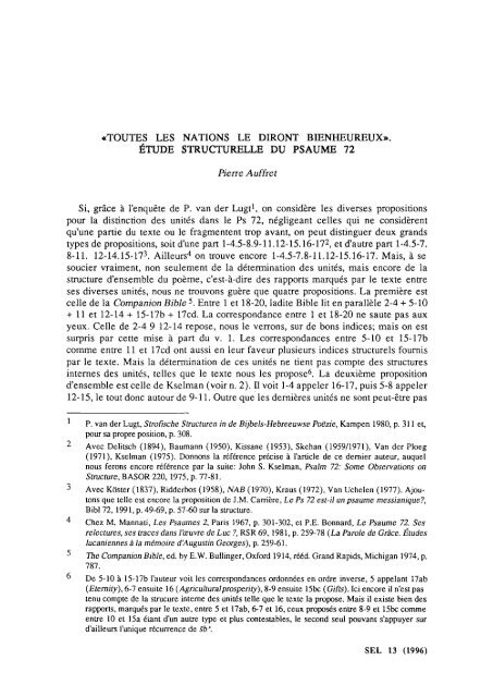 Ã TUDE STRUCTURELLE DU PSAUME 72 Pierre Auffret Si, grÃ¢ce Ã ...