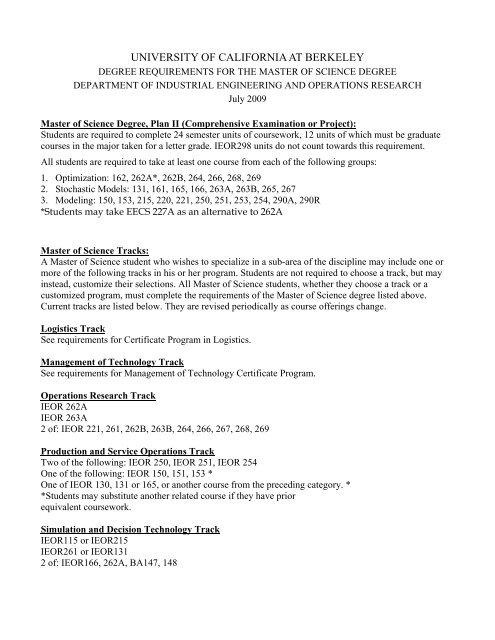 Master of Science requirements - UC Berkeley Industrial ...