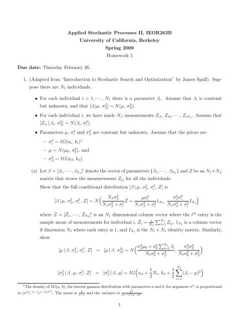 Applied Stochastic Processes II, IEOR263B University of California ...