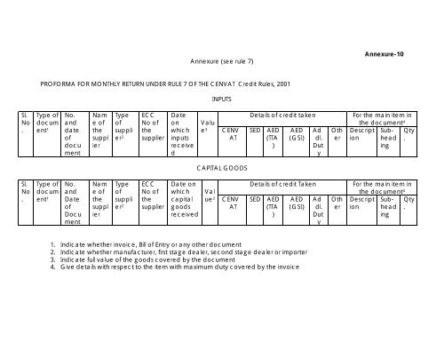 PROFORMA FOR MONTHLY RETURN UNDER RULE 7 OF ... - Ieport