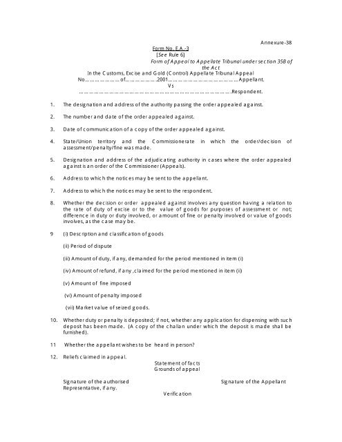 Annexure-38 Form No. E.A.-3 [See Rule 6] Form of Appeal to ... - Ieport