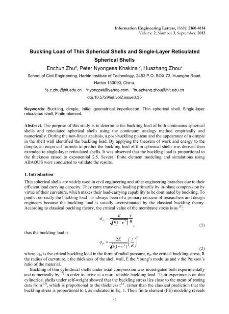 Buckling Load of Thin Spherical Shells and Single-Layer ...