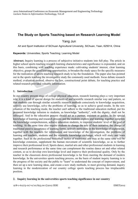 The Study on Sports Teaching based on Research Learning Model ...