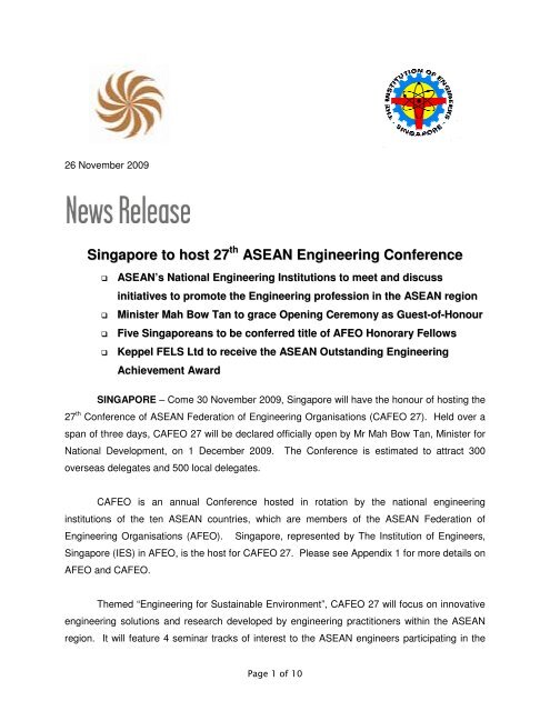 Singapore to host 27 ASEAN Engineering Conference - Institution of ...