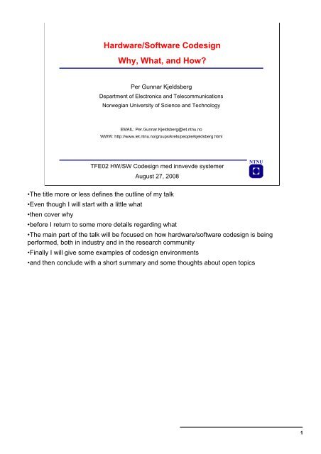 Introduction to HW/SW codesign - NTNU