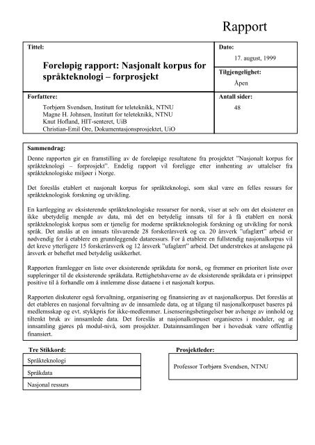 Fullstendig rapport med vedlegg i PDF (Acrobat) -format - NTNU