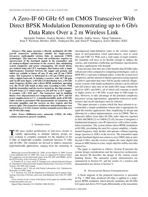 A Zero-IF 60 GHz 65 nm CMOS Transceiver With Direct BPSK ...