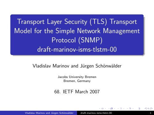 Transport Layer Security (TLS) Transport Model for the Simple ... - IETF