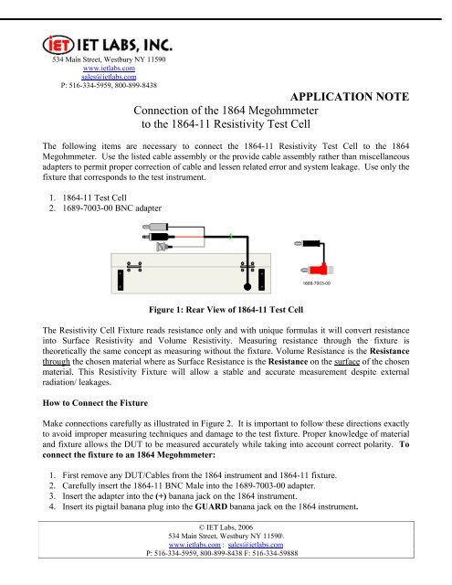 APPLICATION NOTE Connection of the 1864 ... - IET Labs, Inc.