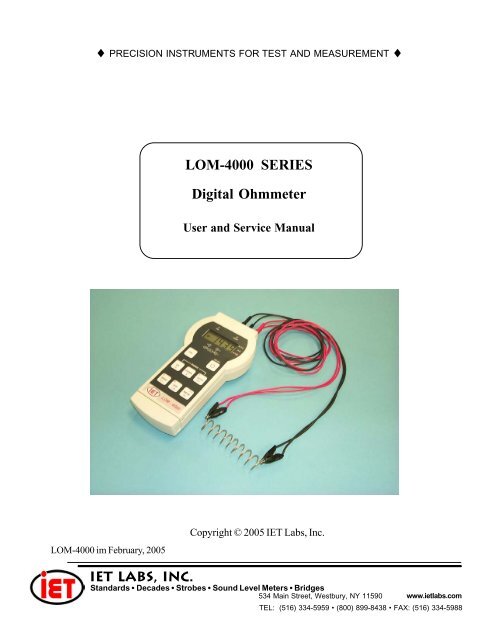 LOM-4000 SERIES Digital Ohmmeter - IET Labs, Inc.