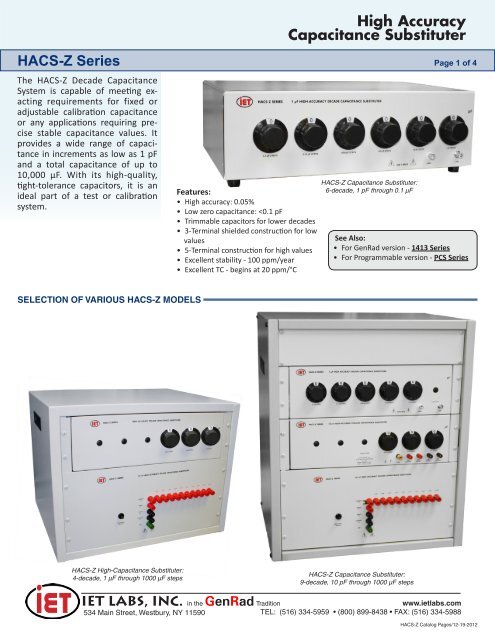 High Accuracy Capacitance Substituter HACS-Z Series - IET Labs, Inc.