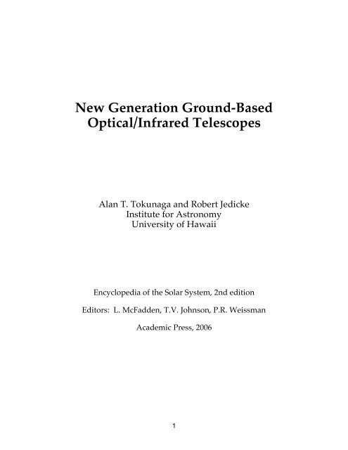 New Generation Ground-Based Optical/Infrared Telescopes